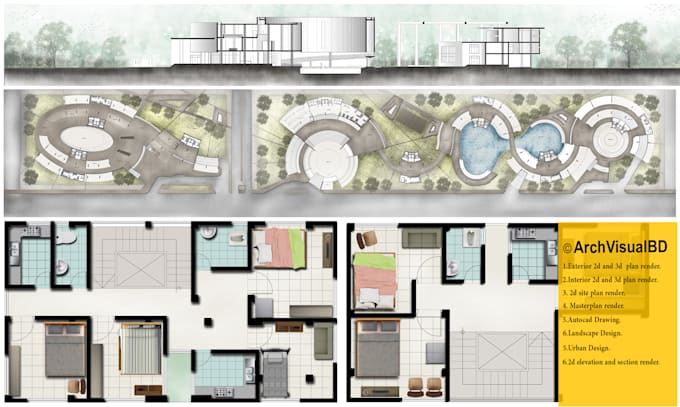 Draw and render architectural 2d plan with autocad,photoshop by ...