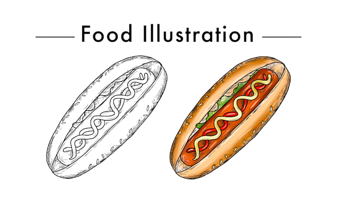 Draw sketch of food and drink illustration for café and restaurant menu ...