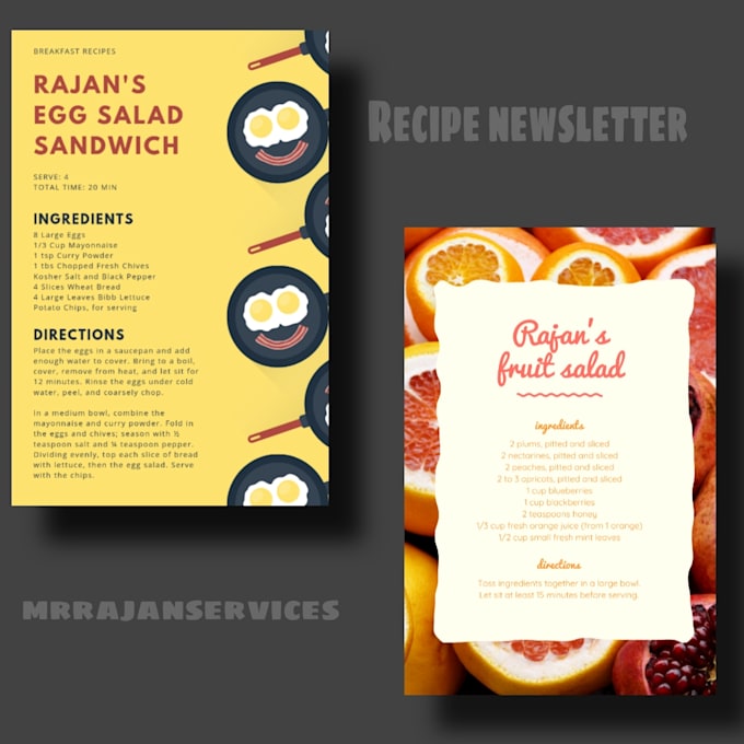 Design a digital recipe, menu card and flyer by Rajanservices | Fiverr