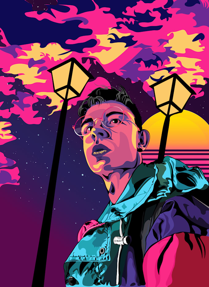 Draw retrowave portrait for you by Thomas_ferreira | Fiverr