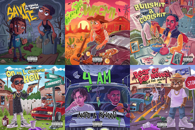 Create a professional cartoon album cover by Visualdrug_arts | Fiverr