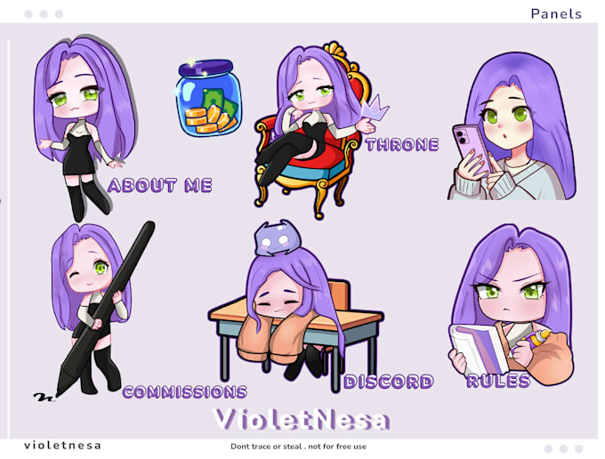 Create chibi custom panels for your twitch by Itsviolet | Fiverr