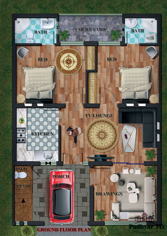 Render 2d architectural floor plan visualization by Naumankhalid805 ...