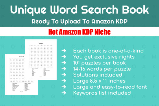 Create unique word search puzzle books for you by Itsmariesmith | Fiverr