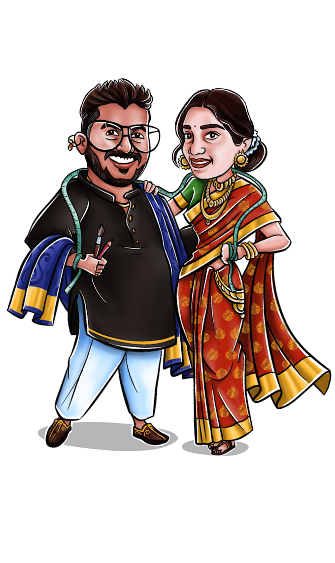 Draw cute couple and wedding illustration portrait by Upendra_vaidya ...