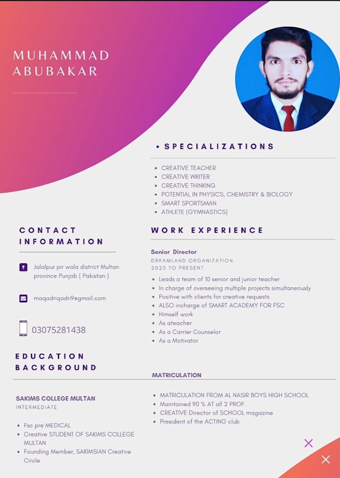 Write professional and modern eye catching resume by Dreamlandorg | Fiverr