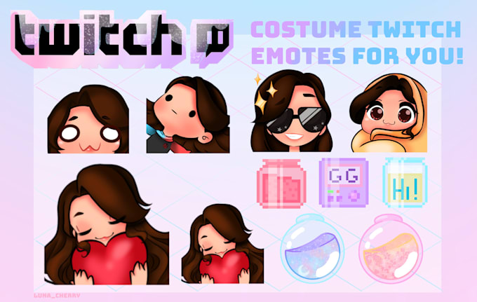 Create Costume Twitch Emotes And Sub Badge By Luna Cherry Fiverr