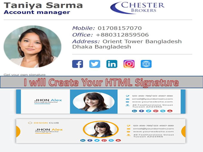 Create, design professional clickable html email signature by Fohadahamed | Fiverr