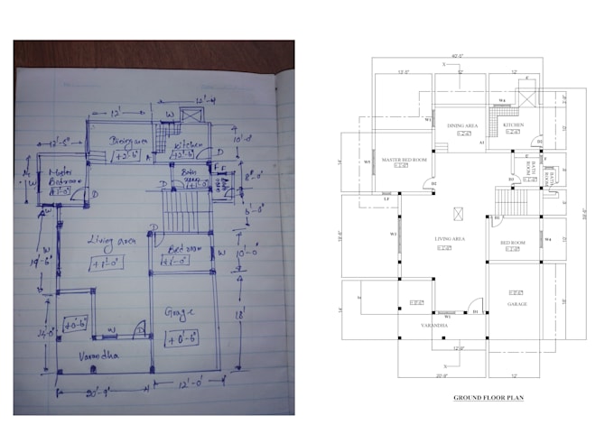 Redraw floor plan on your from pdf hand sketch image to autocad by ... Redraw floor plan on your from pdf hand sketch image to autocad by ...