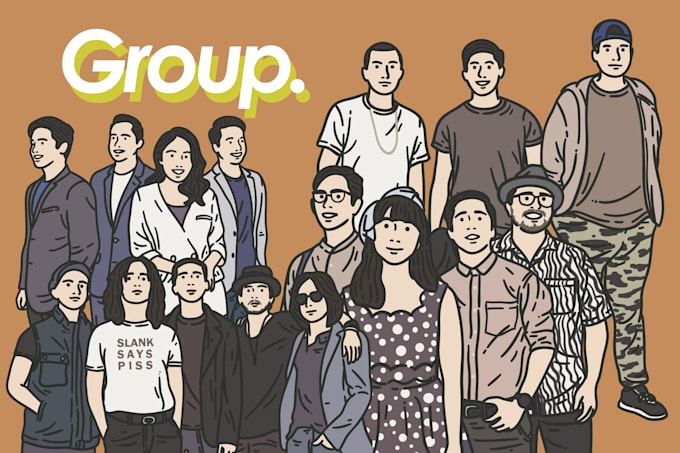 Draw group portrait illustration from a photo by Zaqyazri | Fiverr