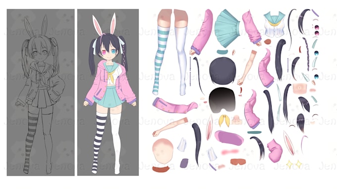 Design the characters needed for the live2d model by Jenova_ss | Fiverr
