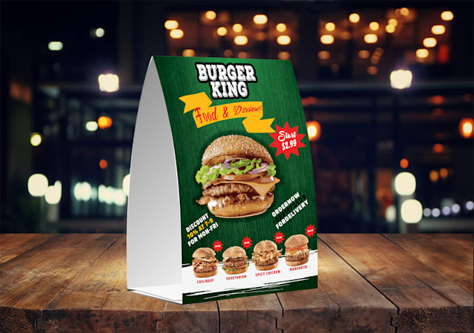 Design eye catchy table tent and food menu card by Sashuvo360 | Fiverr