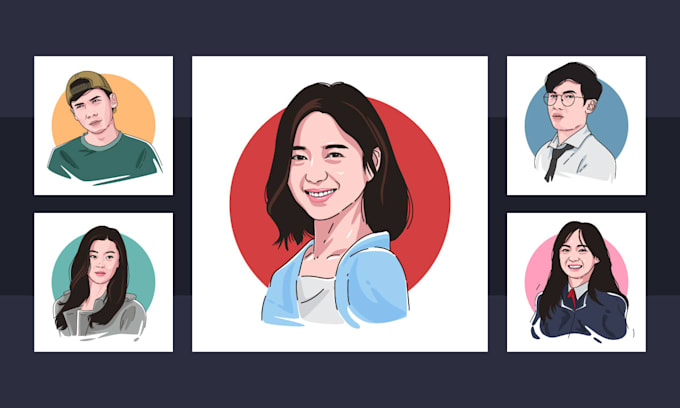 Draw headshot cartoon portrait vector illustration for avatar by ...