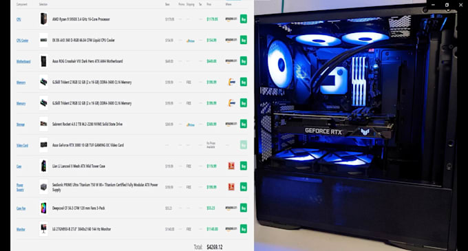 Pc part picker list and realistic pc showcase with pc building ...