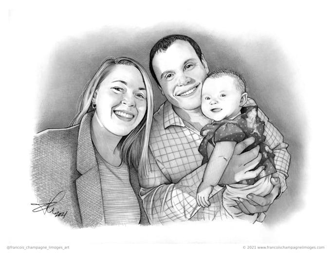 Hand draw a 8in x 10in realistic family portrait from photo by Fcl_art ...