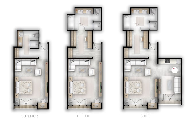 Create a colour 2d photoshop render of your hotel room or resort site ...