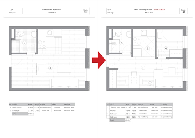 Redesign small studio apartment or house in autocad by Despotsaric | Fiverr