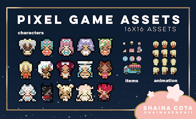 Create 16x16 pixel game assets by Shainacota | Fiverr