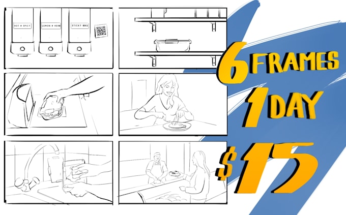 Draw 6 frames storyboards by Justkaan | Fiverr