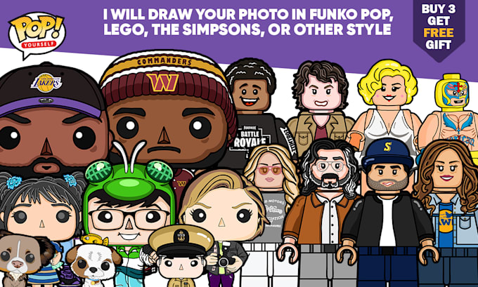 Draw your photo in funko pop, lego, the simpsons, or other style by ...