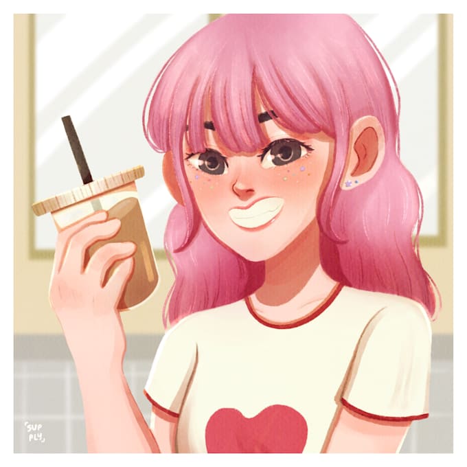 Draw a cute 2d portrait illustration by H7ddns | Fiverr