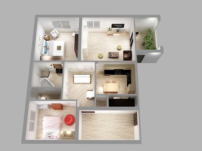 Create floor plan with interior design by Asraf98 | Fiverr