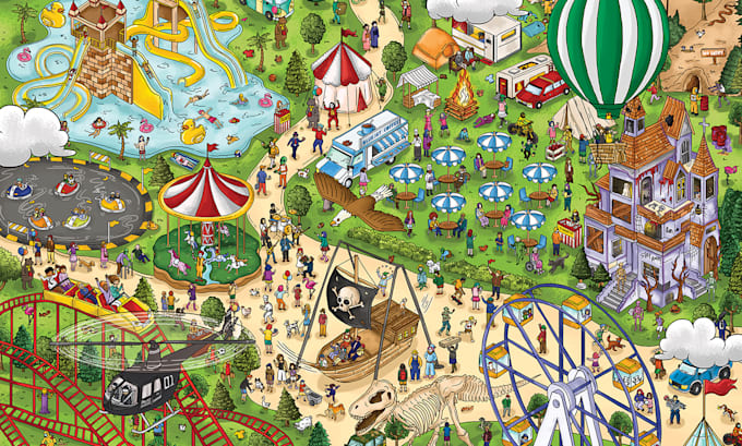 Illustrate wheres wally style look and find children book by Junxiangy ...