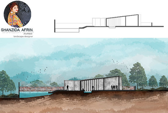 Draw and render architectural section and elevation by Shanzida_afrin ...