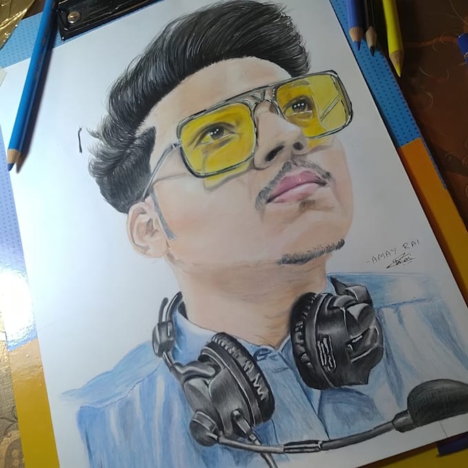 Draw amazing realistic pencil portrait from a photo by Amay_arts | Fiverr