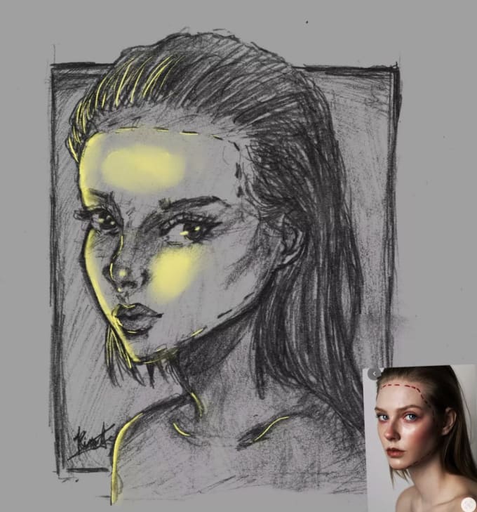 Draw you in my own style with sketchy look and neon color in your ...