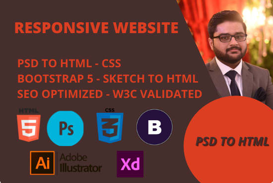 Convert Psd To Responsive Html Css Bootstrap Sketch To Html By Hassan