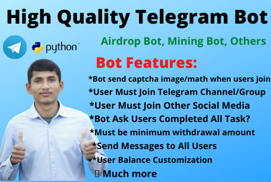 Create a telegram airdrop bot for you in 12 hours by Creativeferdous | Fiverr