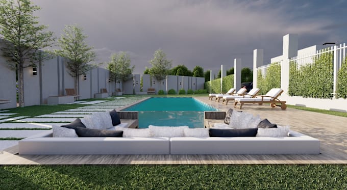 3d landscape design outdoor backyard space pool patio render by ...