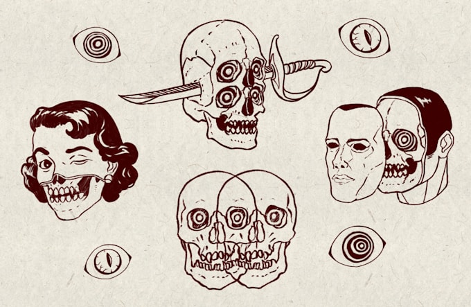 Creat a sheet of traditional line art flesh tattoo design by ...