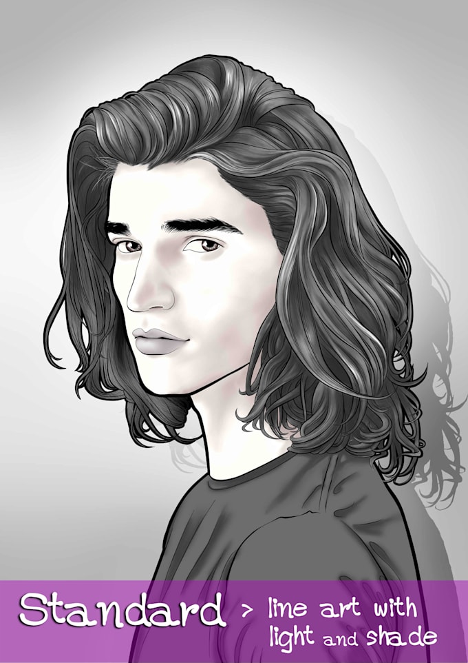 Draw portrait detailed line art greyscale shading by Bebirth | Fiverr