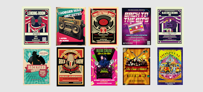 Hacer años 50, años 60, años 80, banda retro vintage de los 90, club ...