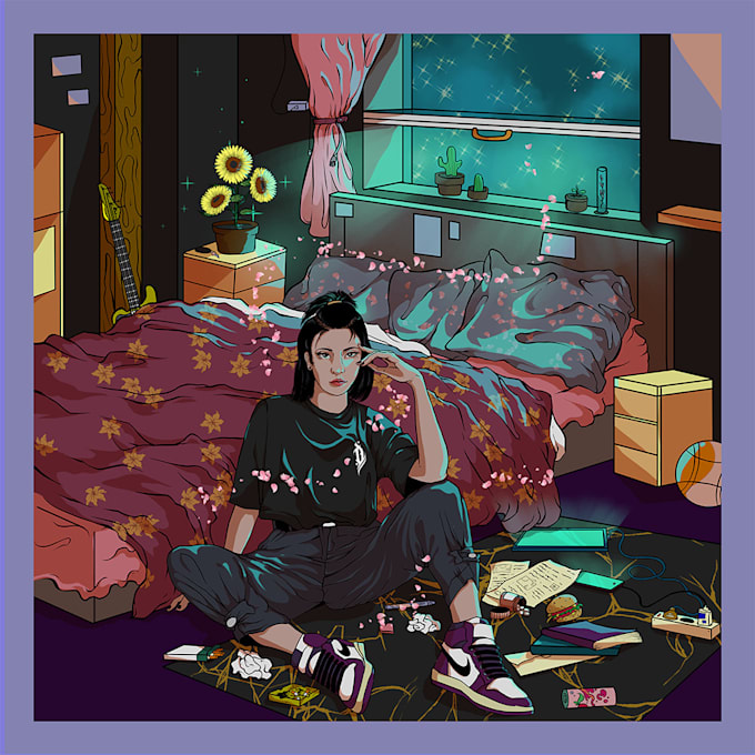 Draw a lofi vibe for album covers and illustrations by Vindy_artwork ...