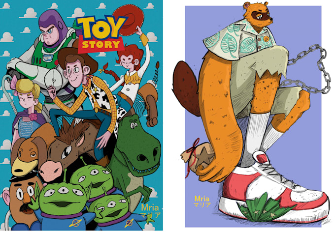 Draw 2d cartoon illustration in my style by Mria_art | Fiverr