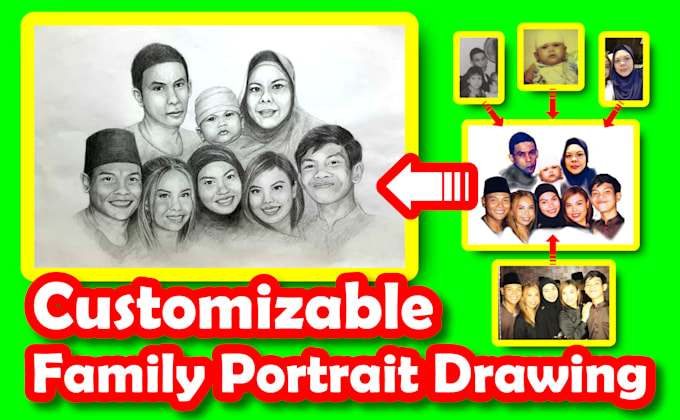 Customizable family portrait drawing by Sunnypixels | Fiverr