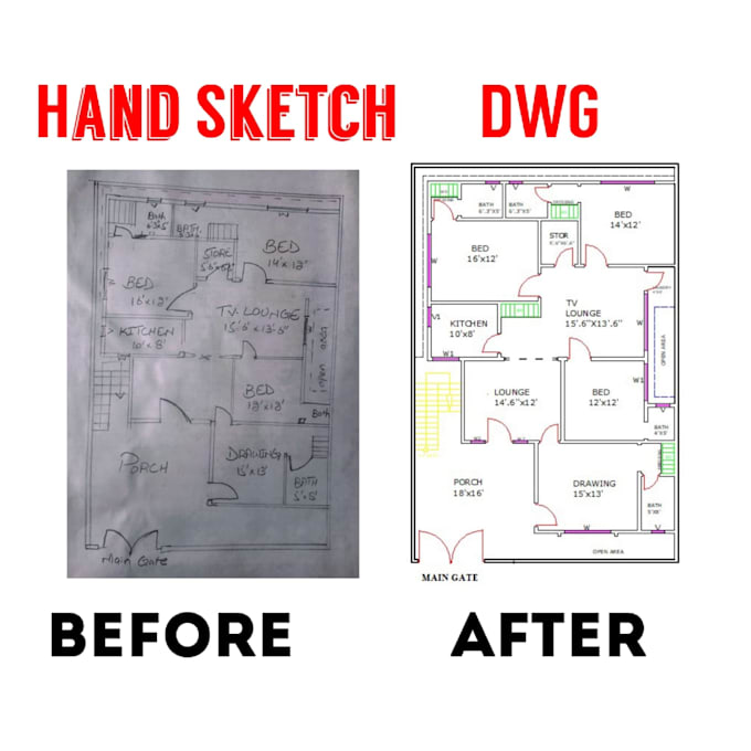 Redraw 2d floor plan by Zain_arshid | Fiverr