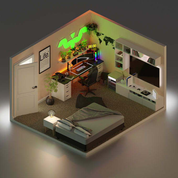 3d design your dreaming bedroom by Setupsprestige | Fiverr