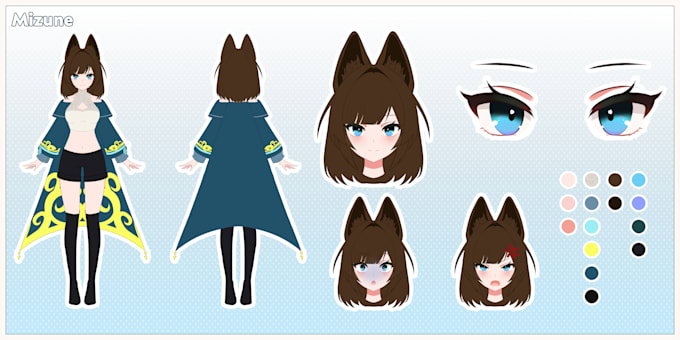 Draw an anime character reference sheet for you by Nekokoro | Fiverr