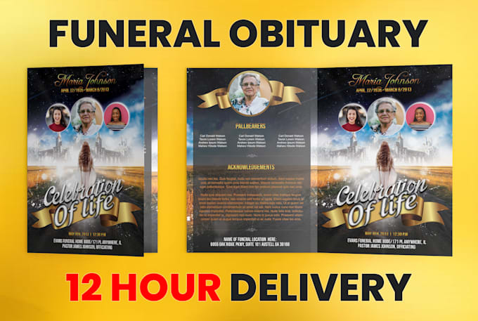 Design magazine style obituary funeral program memorial card by ...