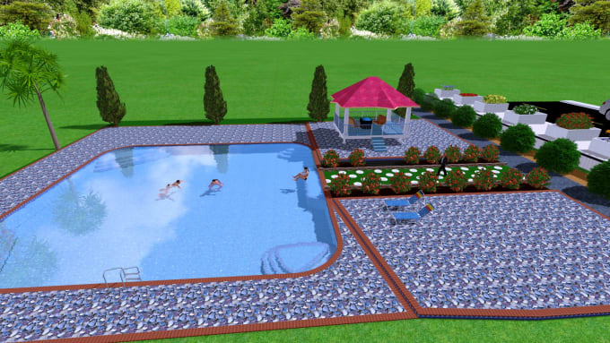 Do 2d 3d landscape design backyard desing pool by Bluelandscape7 | Fiverr