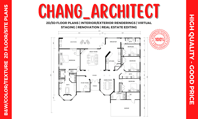 Design black and white, color 2d floor plan, 2d site plan by Chang ...