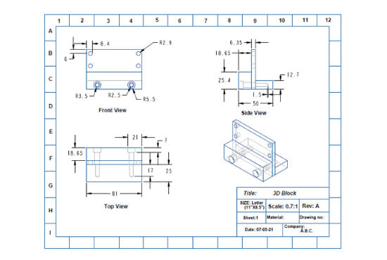 Draw 2d technical cad drawing, mechanical part design in autocad, creo ...