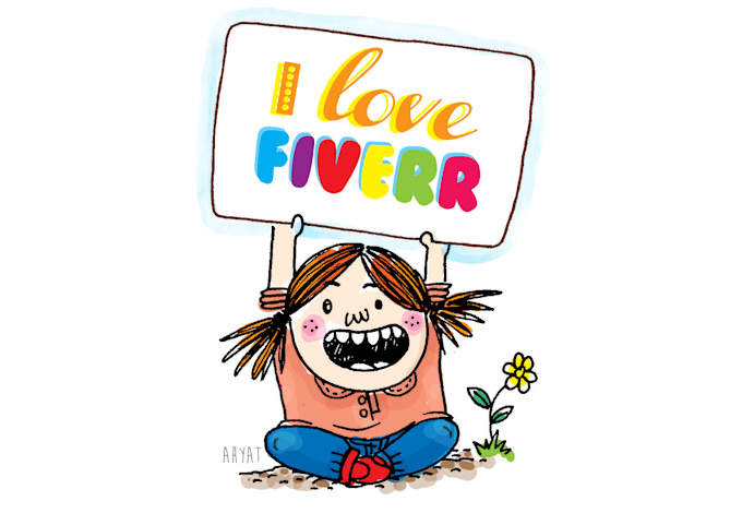 Draw a cute cartoon holding your important message by Ahyatdesigns | Fiverr