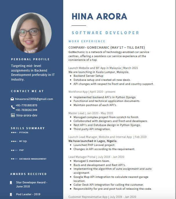 Make a professional job winning eye catchy resume by Hinaarora257 | Fiverr