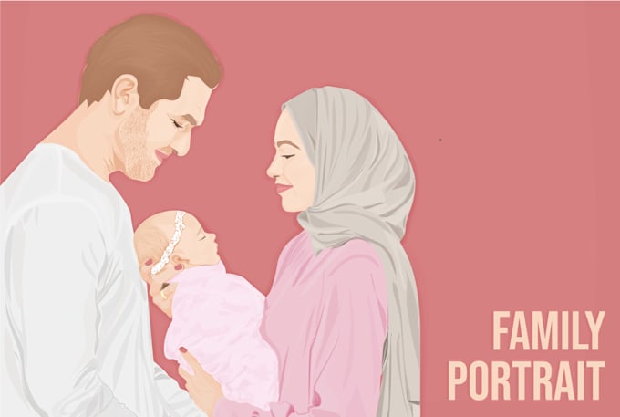 Draw cute family portrait illustration by Graphics_dukan | Fiverr