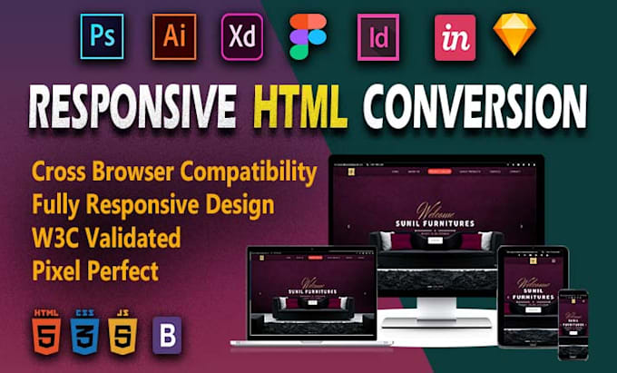 Do Html Conversion Psd Ai Xd Figma Sketch Design To Html Php Websites